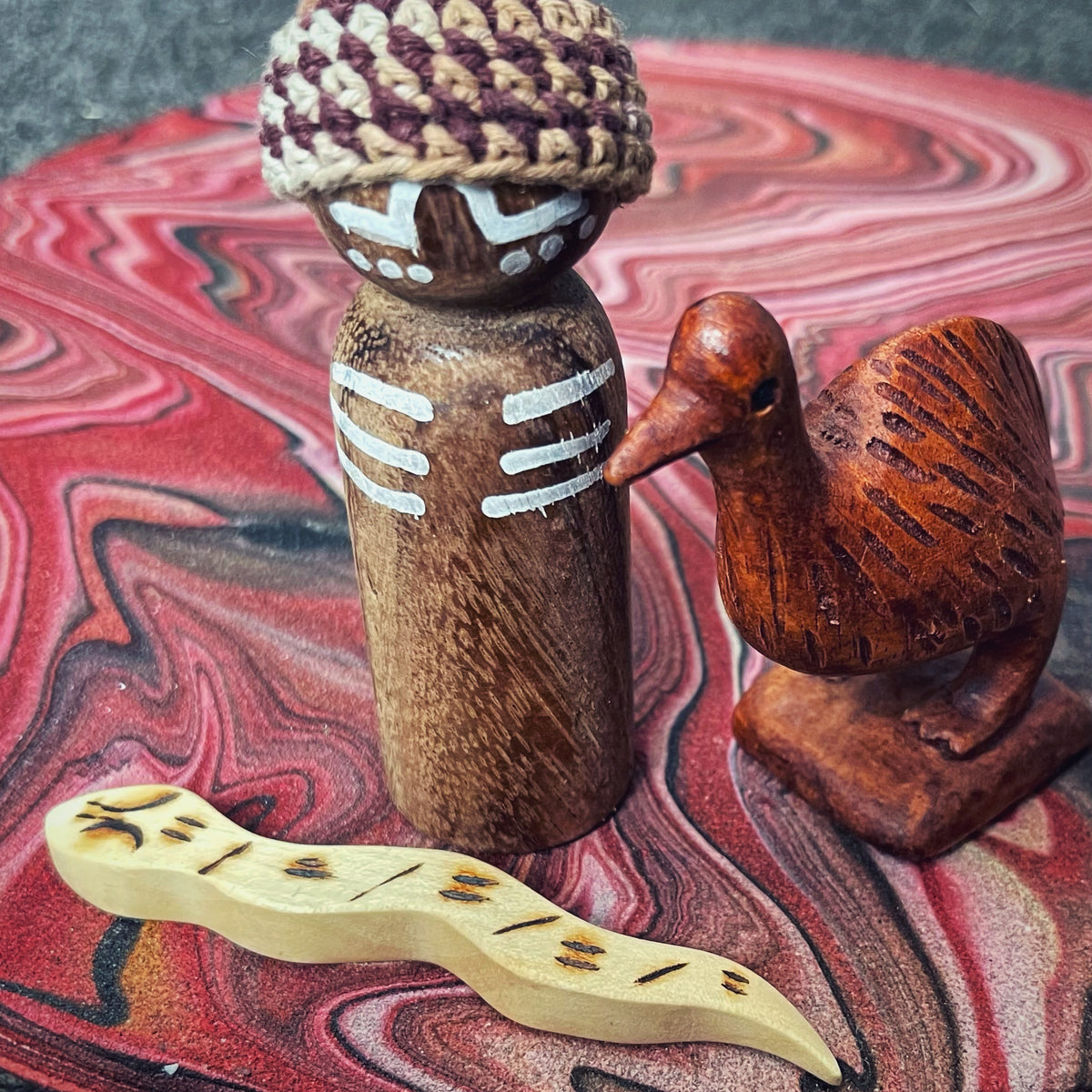 Aboriginal peg with Handcarved snake – Weewoodenwondersnz